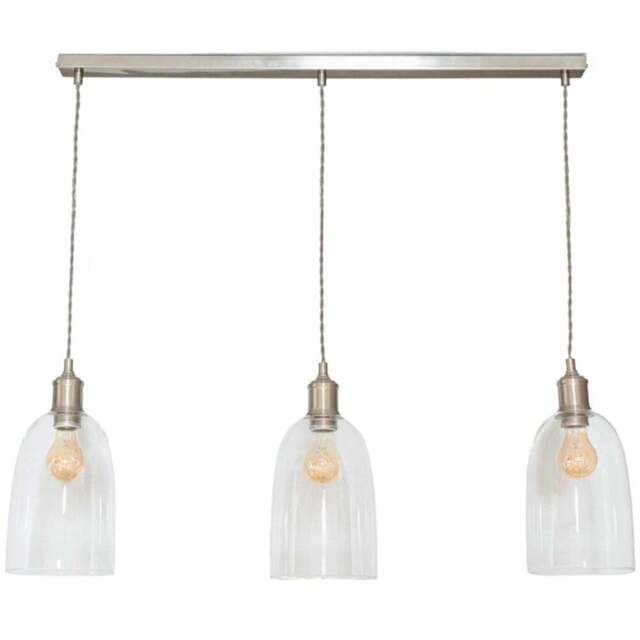 ValueLights Kira Glass Dome 3 Drop Bar Brushed Chrome Diner LED Ceiling ...