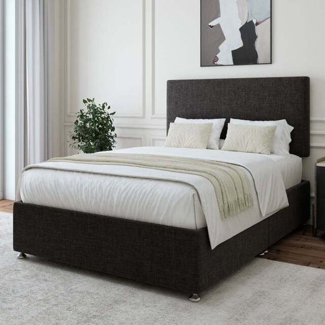 Bedmaster Double Charcoal Linen Divan Base with Valencia Headboard by ...