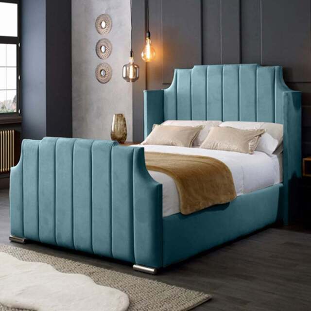 Eleganza Home Nelly King Size Duck Egg Plush Velvet Bed Frame with ...