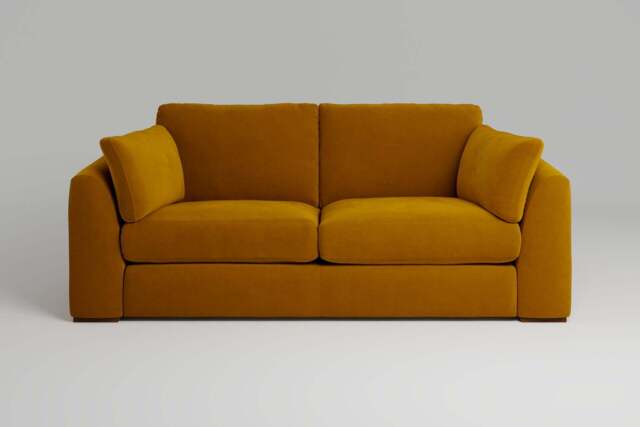Muse - 3 Seater Sofa - Soft Touch Velvet Saffron by Zofa | ufurnish.com